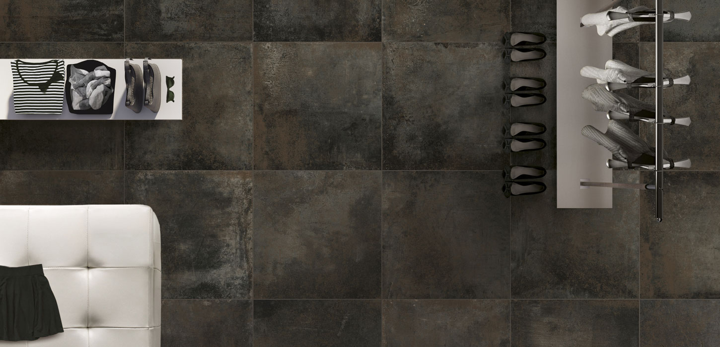 Oxidised sheet effect porcelain stoneware tiles Rust | Ceramica Rondine